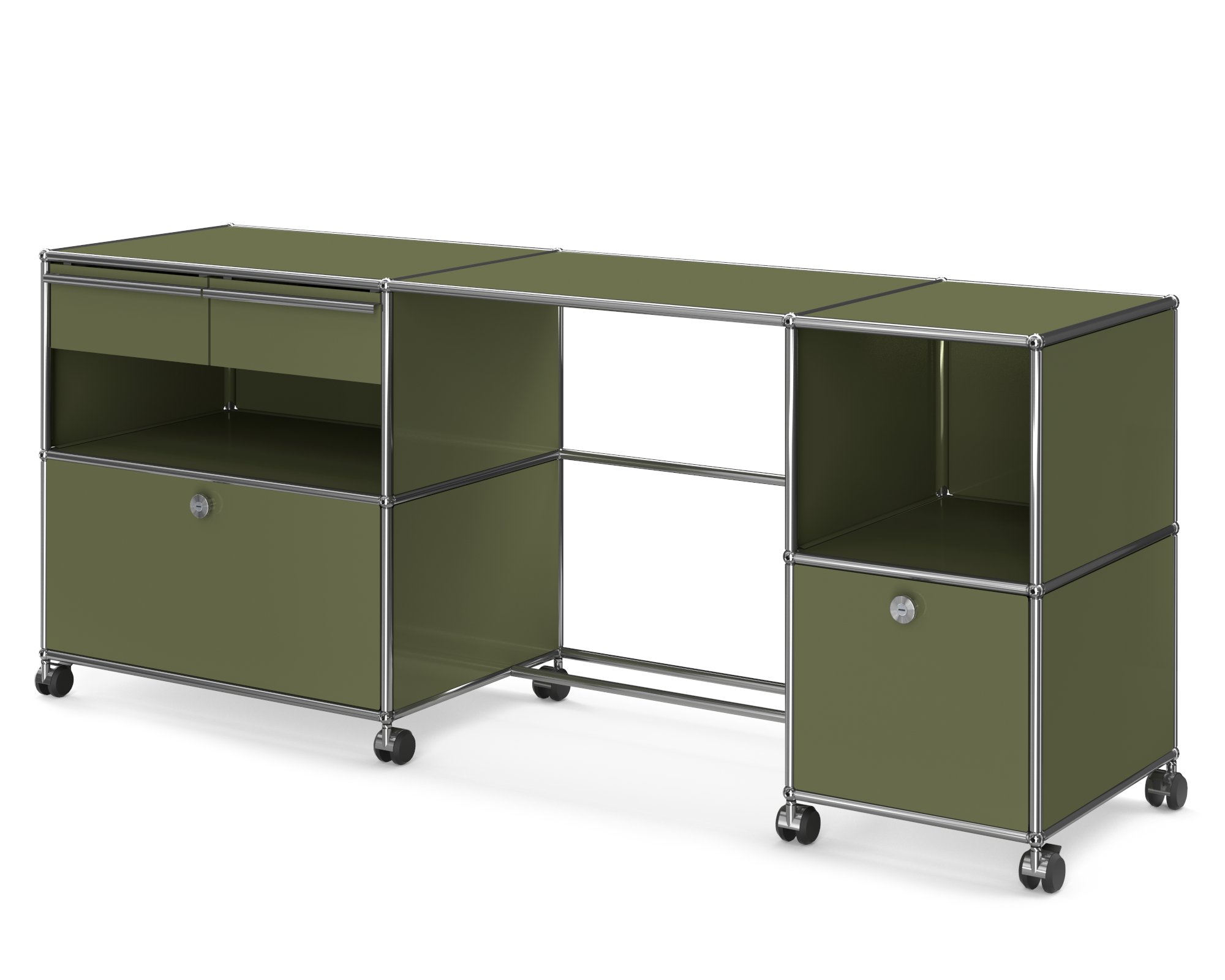 USM Haller Schreibtisch Typ 3, Olivgrün RAL 6003, Weich für harte Böden ...